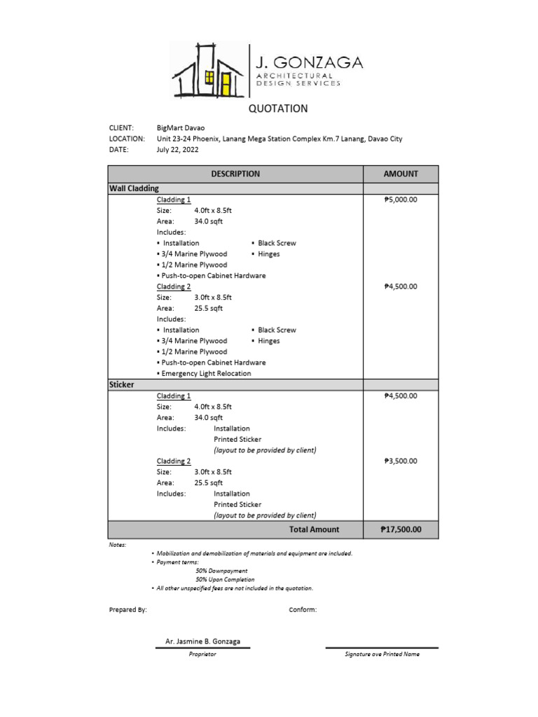 Wall Cladding Quotation | PDF