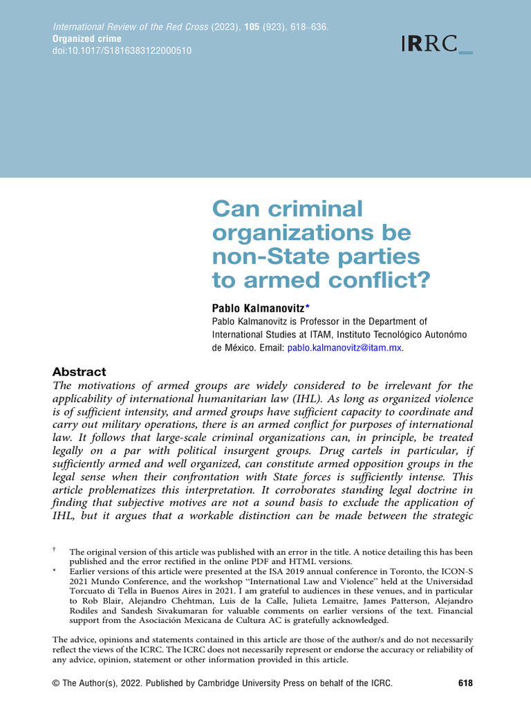 Can Criminal Organizations Be Non State Parties To Armed Conflict | PDF ...