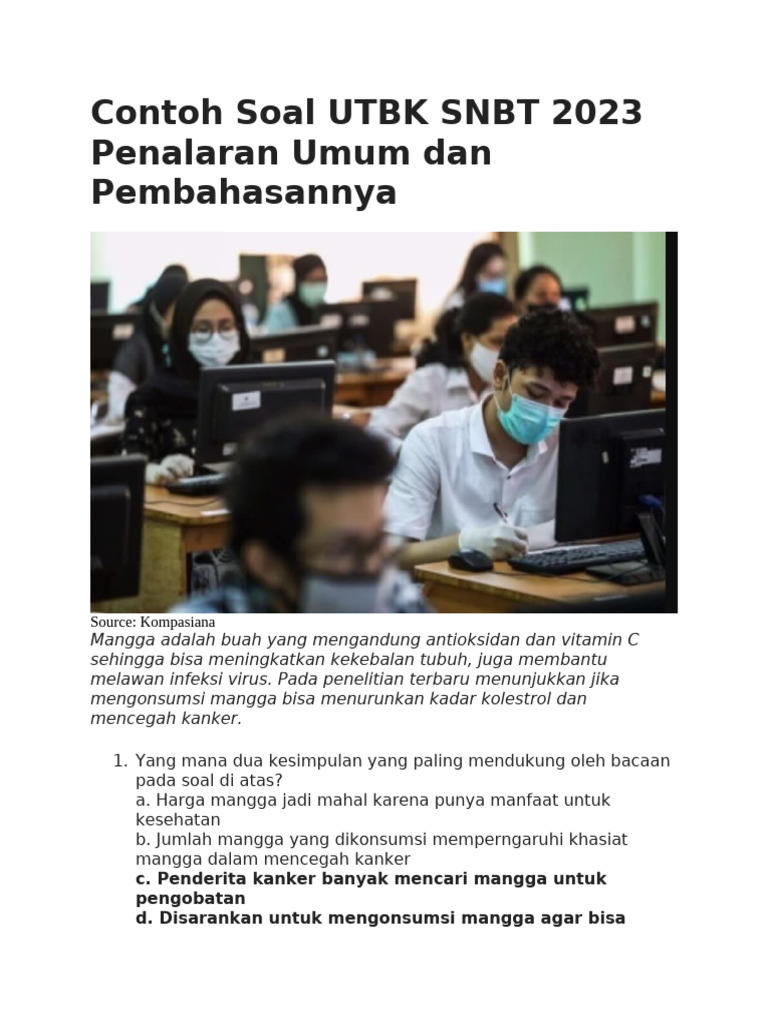 Contoh Soal UTBK SNBT 2023 Penalaran Umum Dan Pembahasannya | PDF