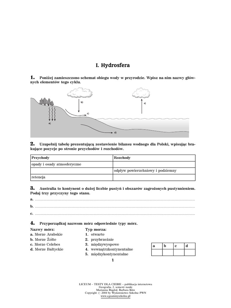 Całość Materiału - Test - Hydrosfera | PDF
