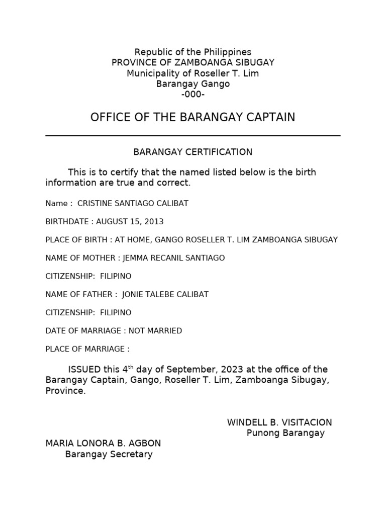 Barangay Certification | PDF