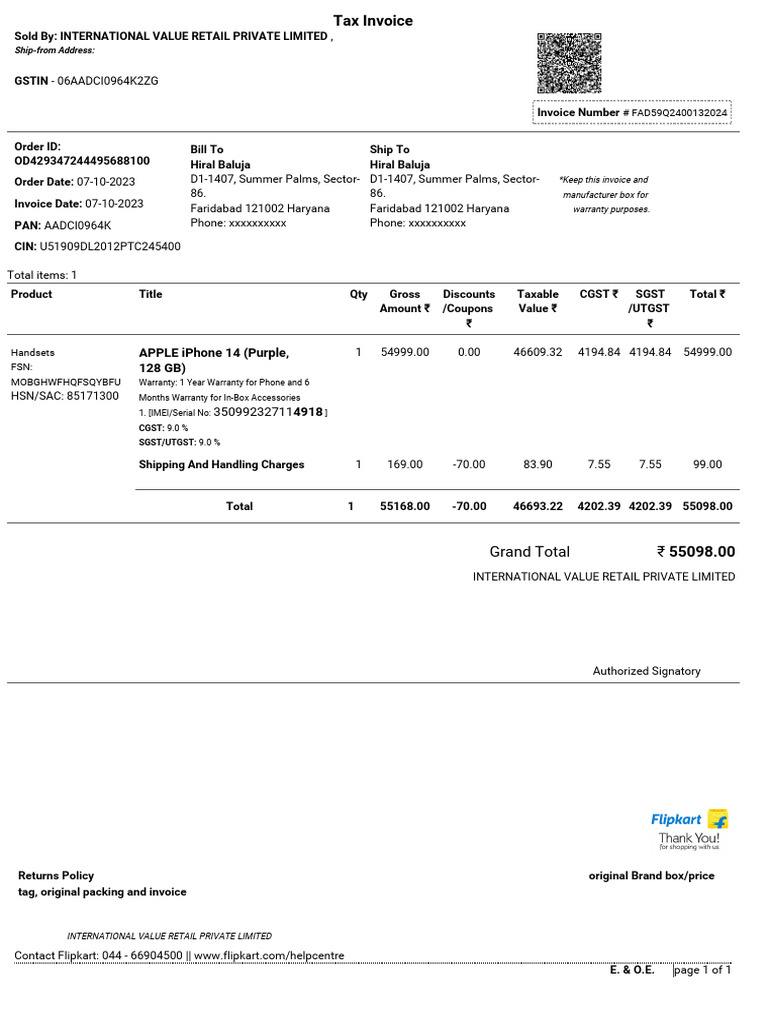 Iphone Bill | PDF | I Phone | Apple Inc.