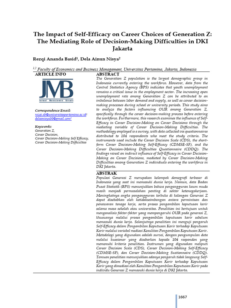 The Impact of Self-Efficacy On Career Choices of G | PDF | Self ...