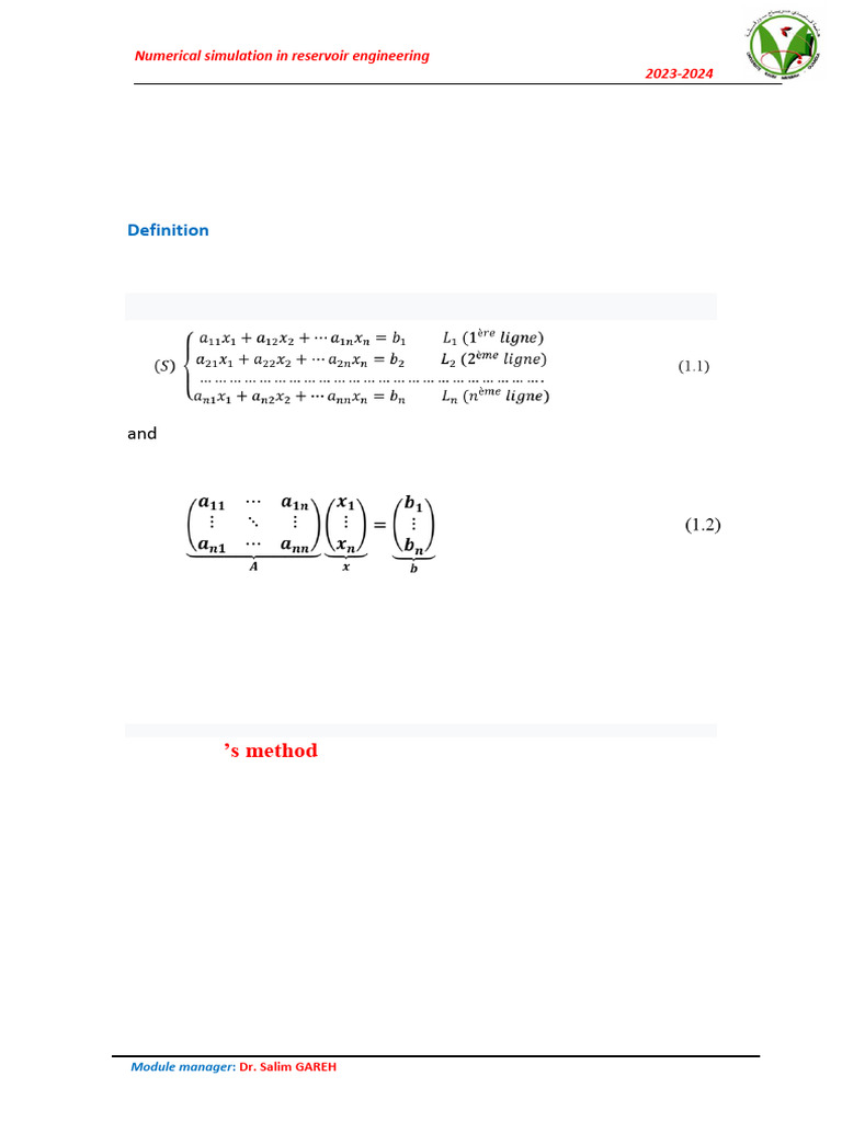 Linear Systems in Reservoir Engineering | PDF | System Of Linear ...