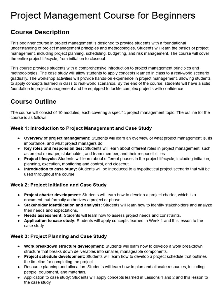 Beginner Project Management Course Outline | PDF | Project Management ...