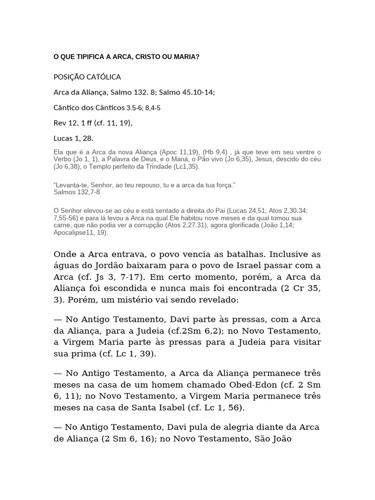 Arca O QUE TIPIFICA A ARCA | PDF | Maria, mãe de Jesus | Jesus