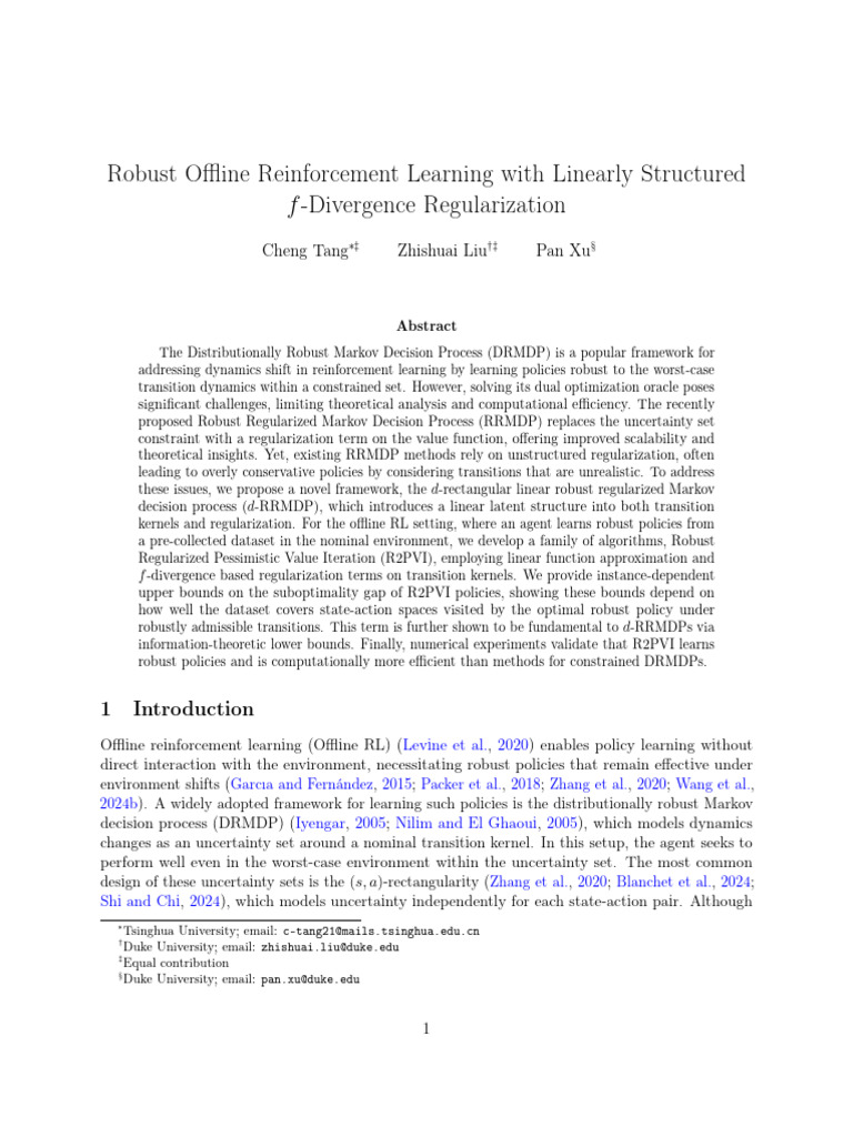 Robust Offline Reinforcement Learning With Linearly Structured F-Divergence Regularization | PDF ...