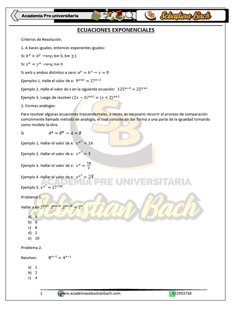 Ecuaciones Exponenciales | PDF | Ecuaciones | Matemáticas