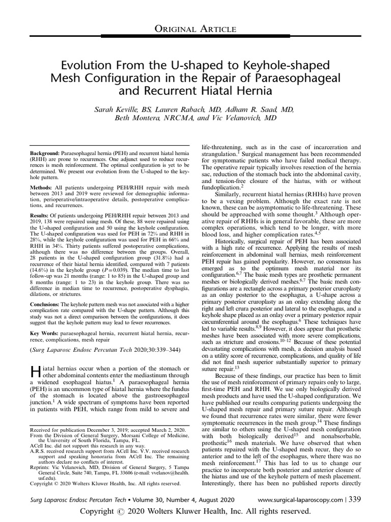 Keville, Keyhole Mesh, 2020 | PDF | Gastroenterology