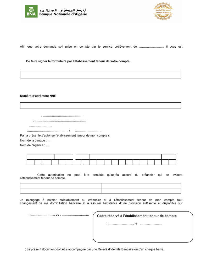 Autorisation de Prélèvement Bancaire | PDF