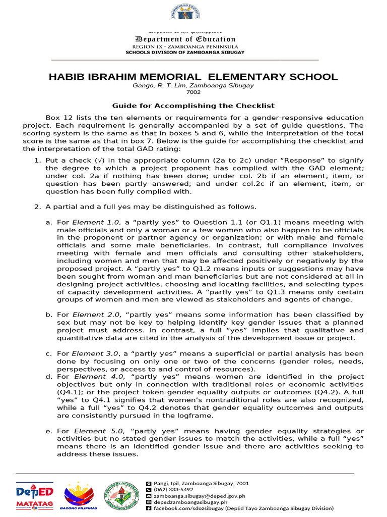 Gad-Checklist Education Ld-Training School | PDF | Gender Equality ...