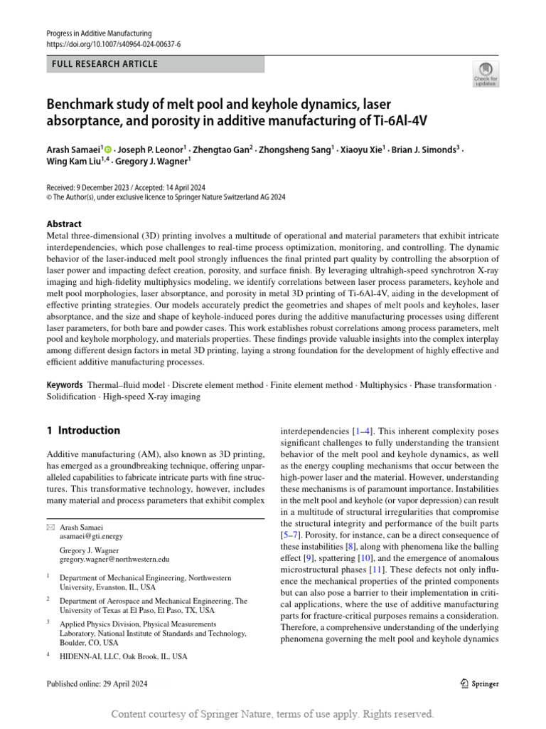 Benchmark Study of Melt Pool and Keyhole Dynamics | PDF | 3 D Printing | Laser