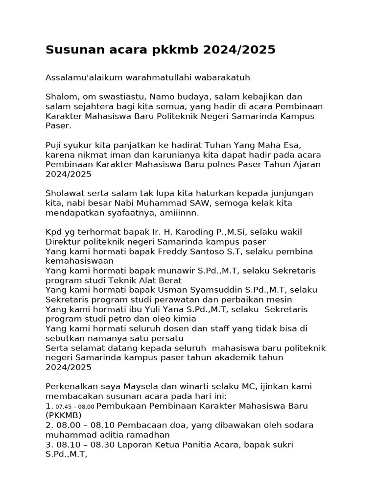 Susunan Acara PKKMB | PDF