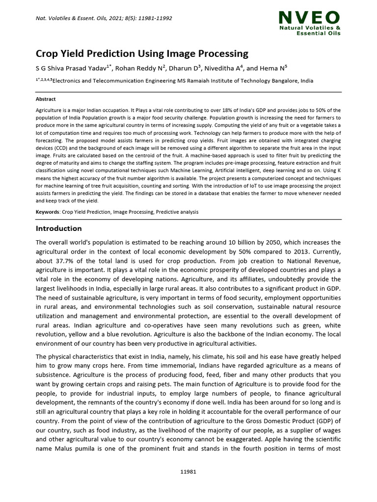 Yadav Et Al 2022 Crop Yield Prediction Using Image Processing | PDF ...