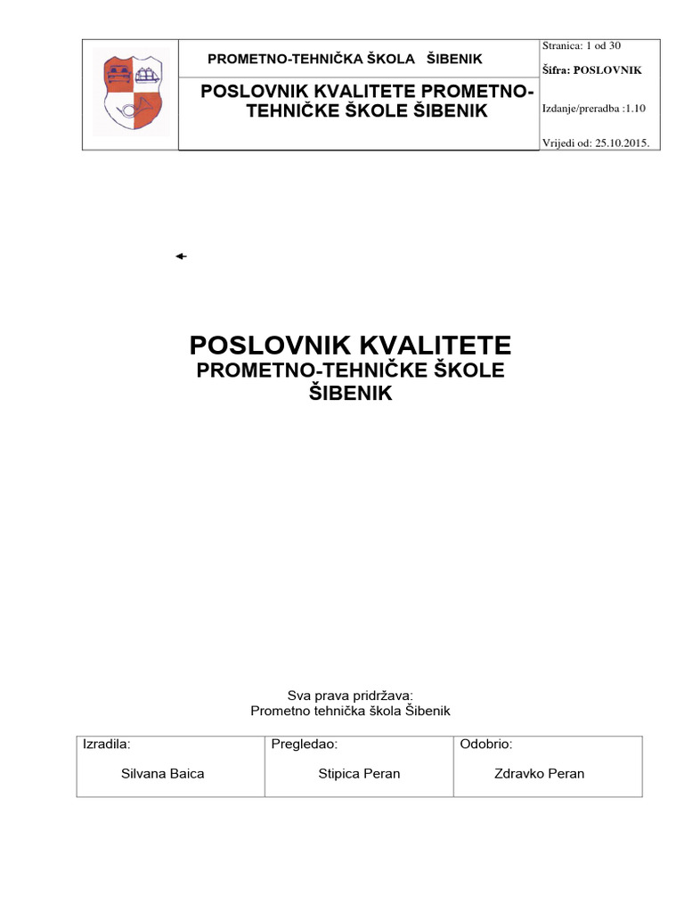 Poslovnik Kvalitete | PDF