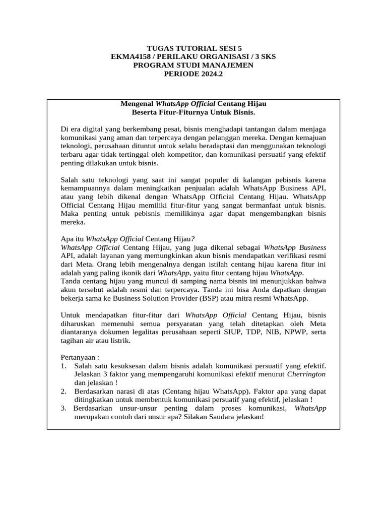 Jawaban Tugas 2 Sesi 5 Perilaku Organisasi | PDF