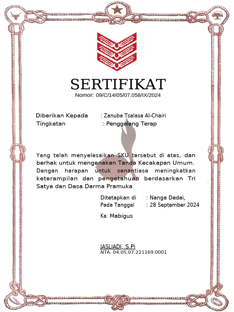 Sertifikat Penggalang Terap | PDF