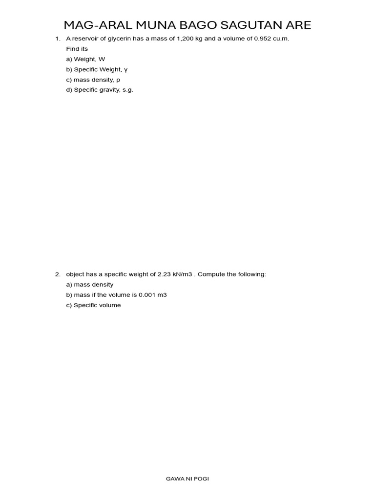 Hydraulics Pratice Test | PDF | Pressure | Gases