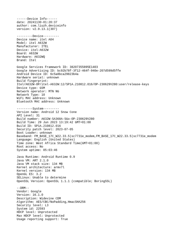Deviceinfo 20241130-01 20 37 | PDF | Pixel | Camera Lens