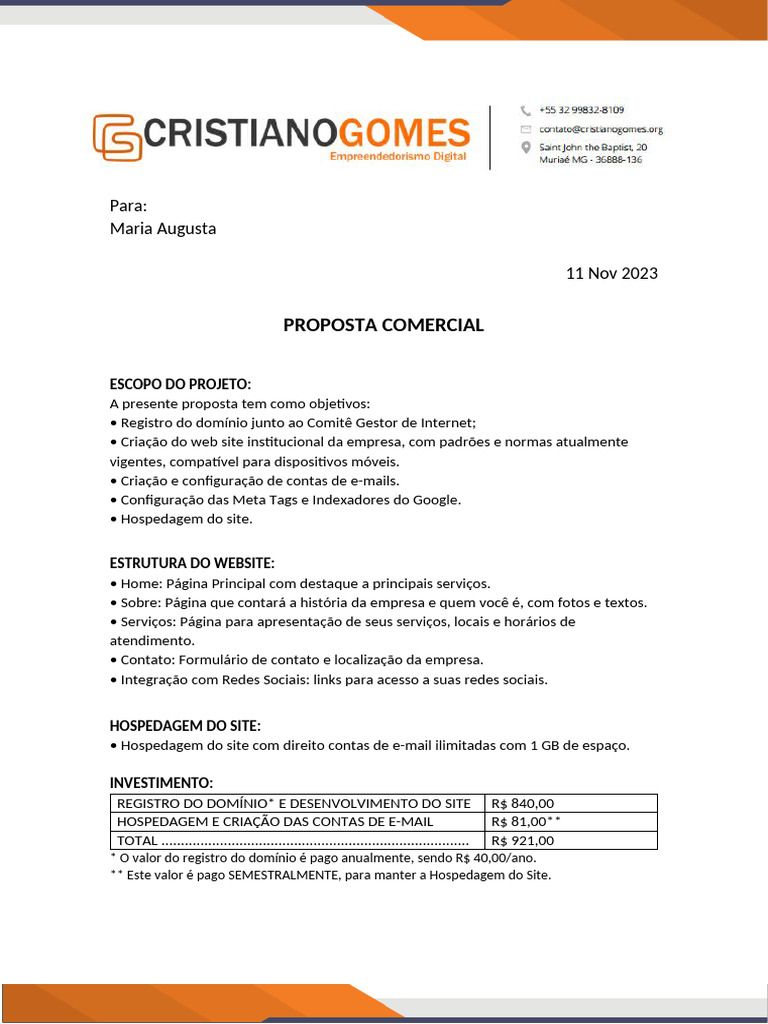 Proposta Comercial Modelo Pdf