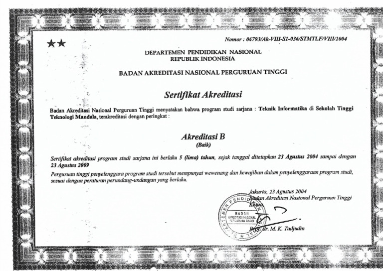 STT Mandala - Jurusan Tif - Akreditasi B | PDF