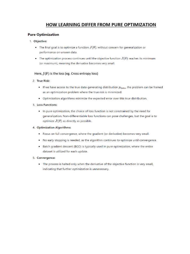 How Learning Differ From Pure Optimization - Ai | PDF