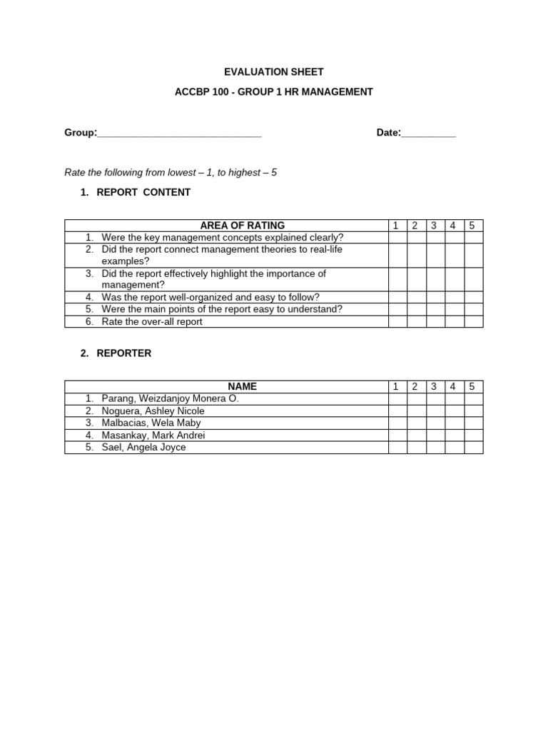 Evaluation Sheet | PDF
