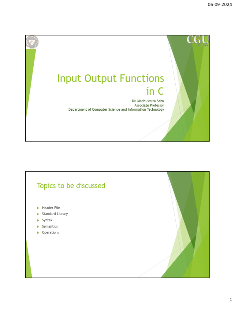 Input Output Functions in C | PDF | Semantics | Computer Program Input Output Functions in C | PDF | Semantics | Computer Program