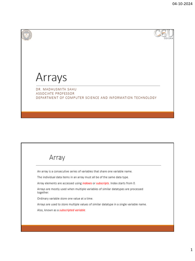 Arrays | PDF | Integer (Computer Science) | Data Type Arrays | PDF | Integer (Computer Science) | Data Type