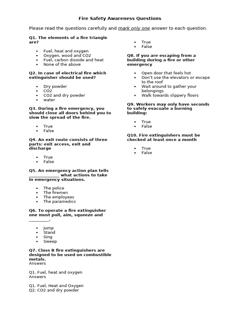 Fire Safety Awareness Q & A | PDF