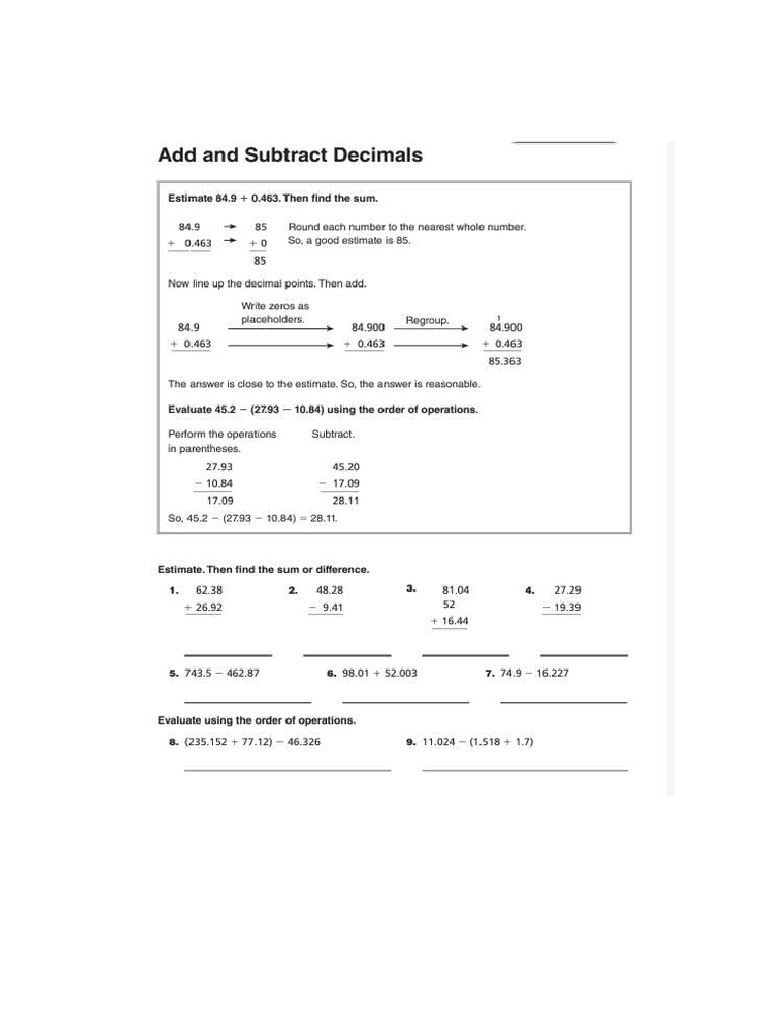 Adding Decimals | PDF