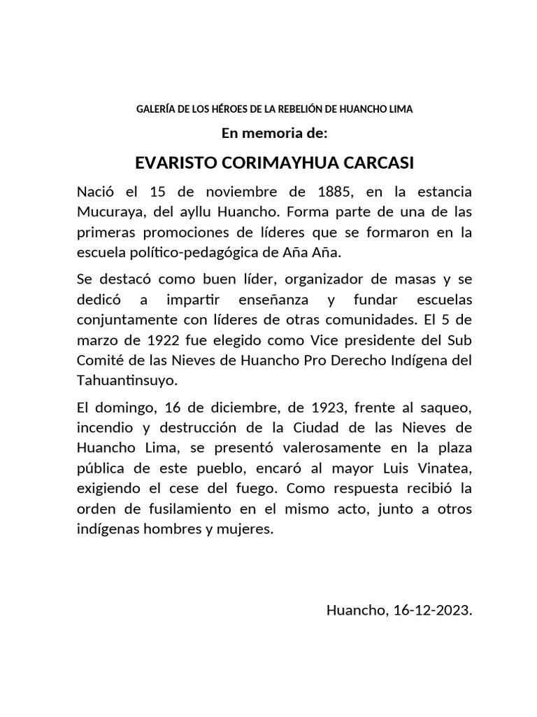 Evaristo Corimayhua Carcasi | PDF
