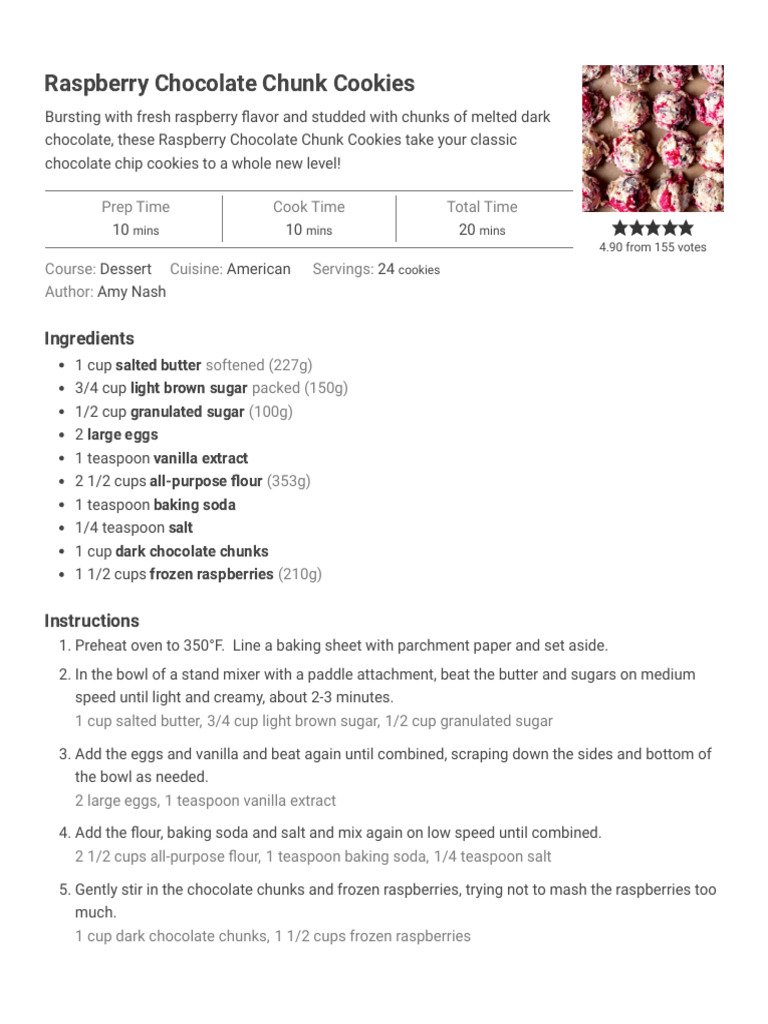 Raspberry Chocolate Chunk Cookies - House of Nash Eats | PDF