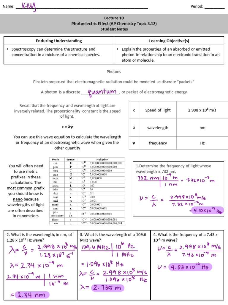 Photoelectric Effect and Photon Energy Calculations | PDF ...