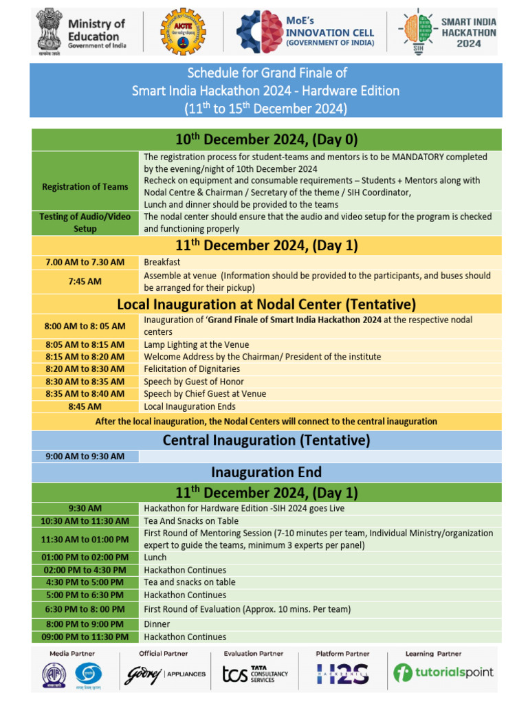Final Schedule For SIH 2024 Hardware - 26 - 11 | PDF | Cuisine