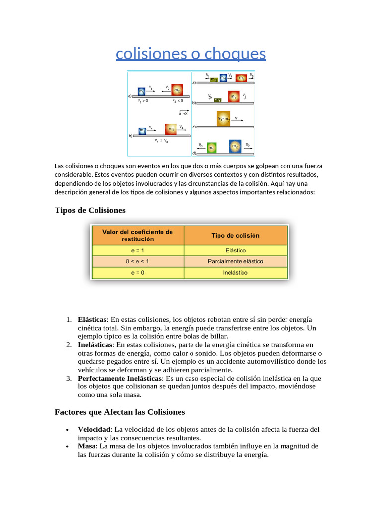 Colisiones o Choques (ESMERALDA) - 1 | PDF | Masa | Elasticidad (Física)