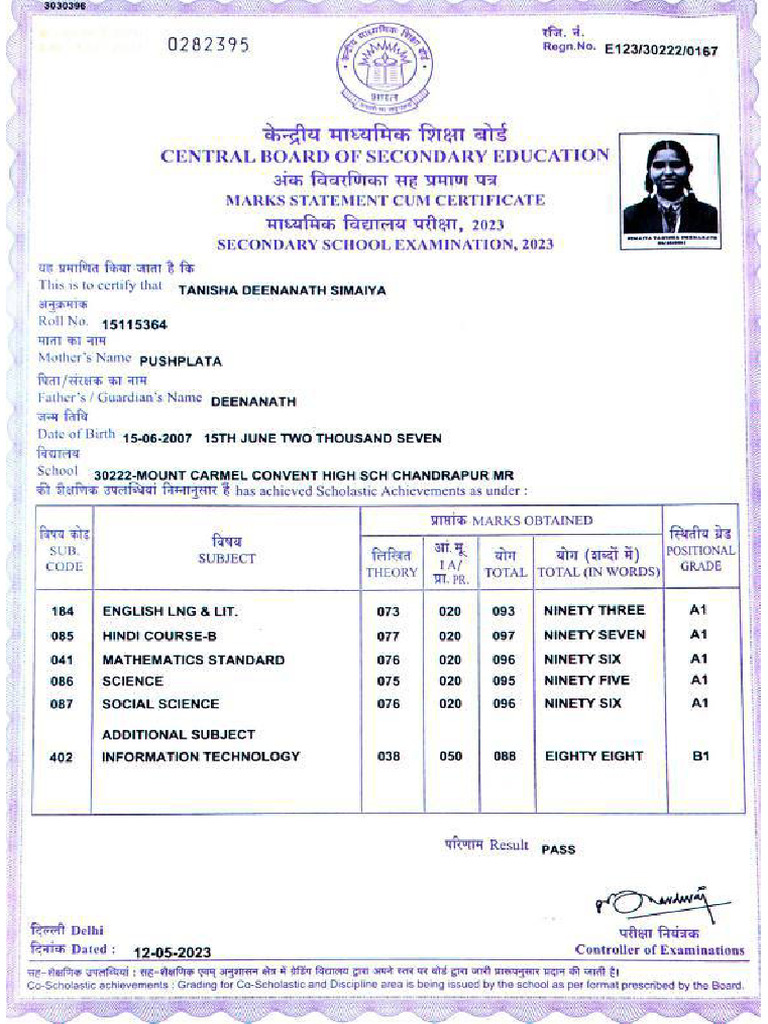 Class X Certificate | PDF