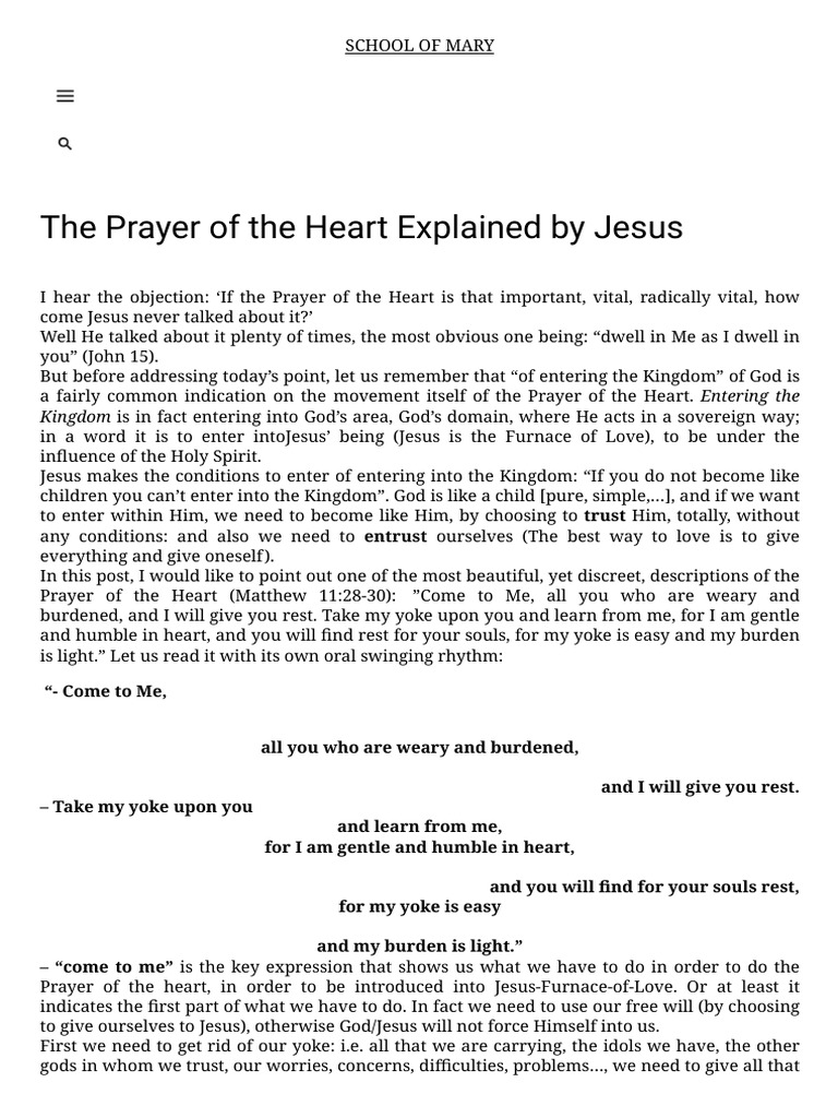 Understanding the Prayer of the Heart | PDF | Mary, Mother Of Jesus | Jesus