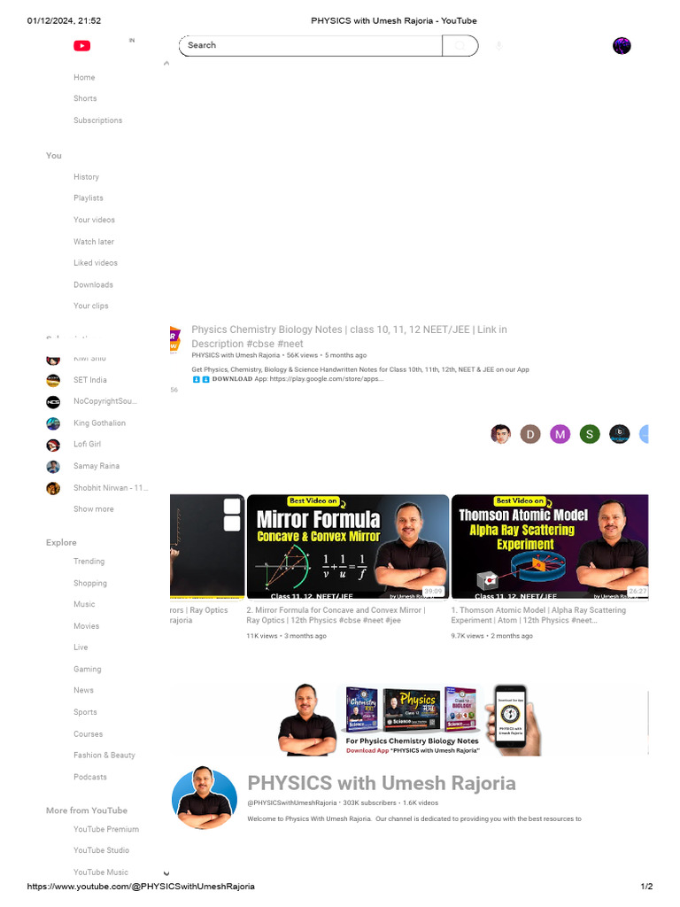 PHYSICS With Umesh Rajoria - YouTube | PDF