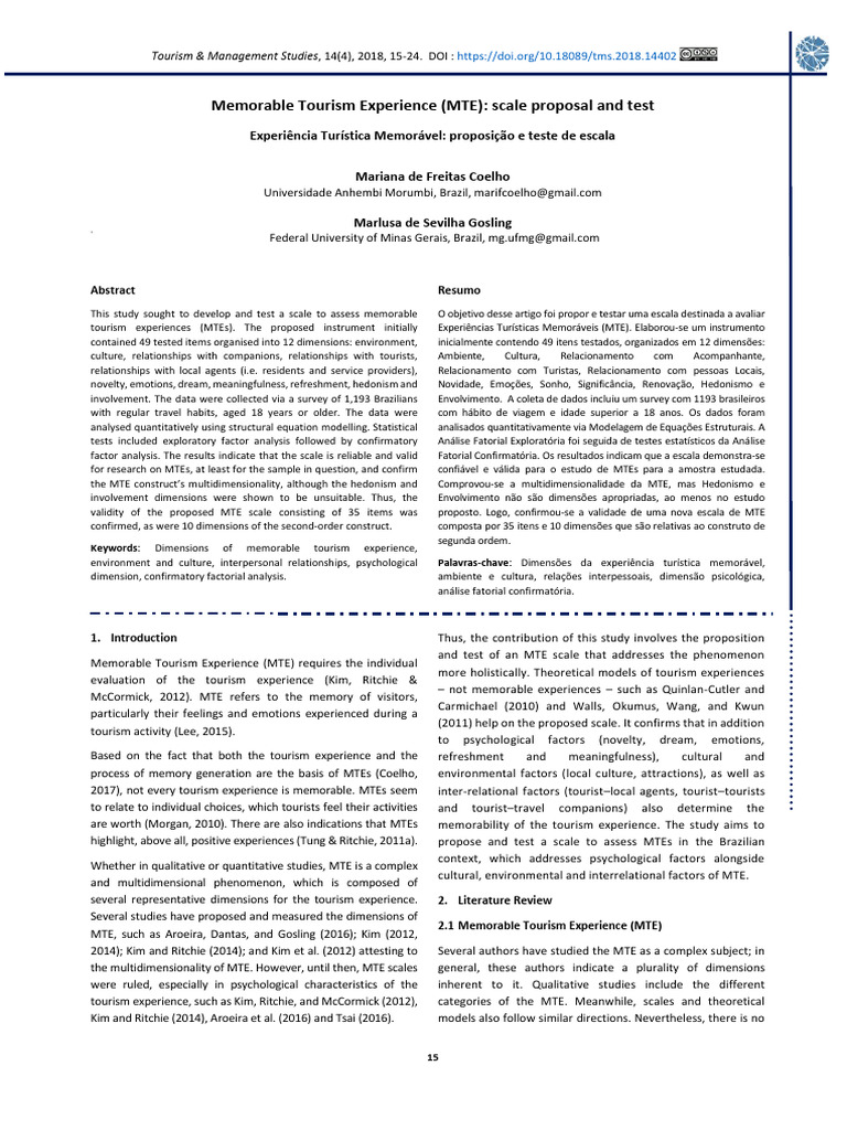 Memorable Tourism Experience Scale Validation | PDF | Statistical ...