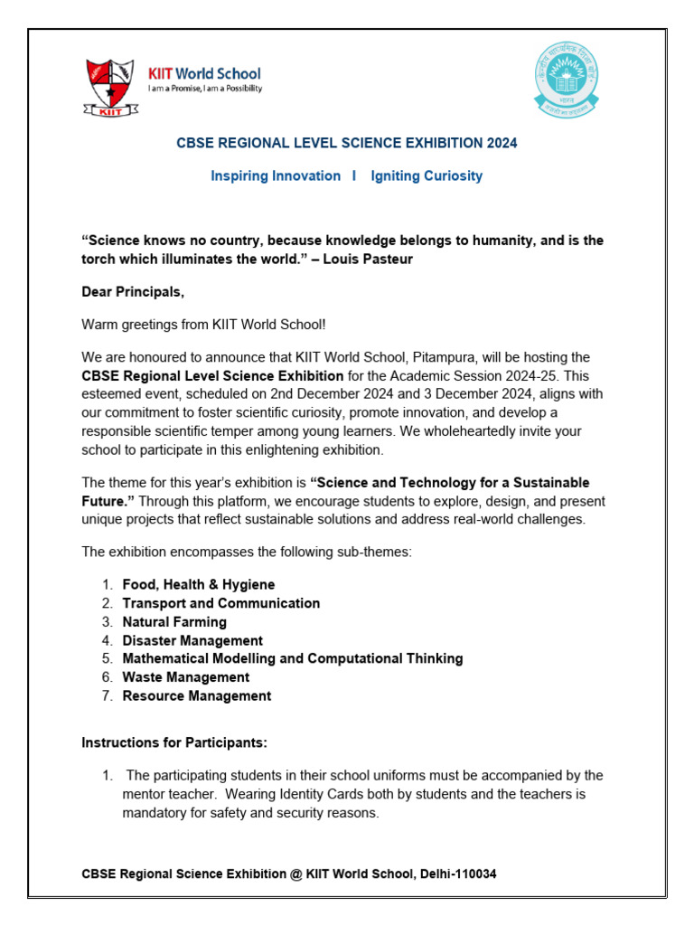 Revised Instructions For Science Exhibition @2024-Kiit | PDF | Science