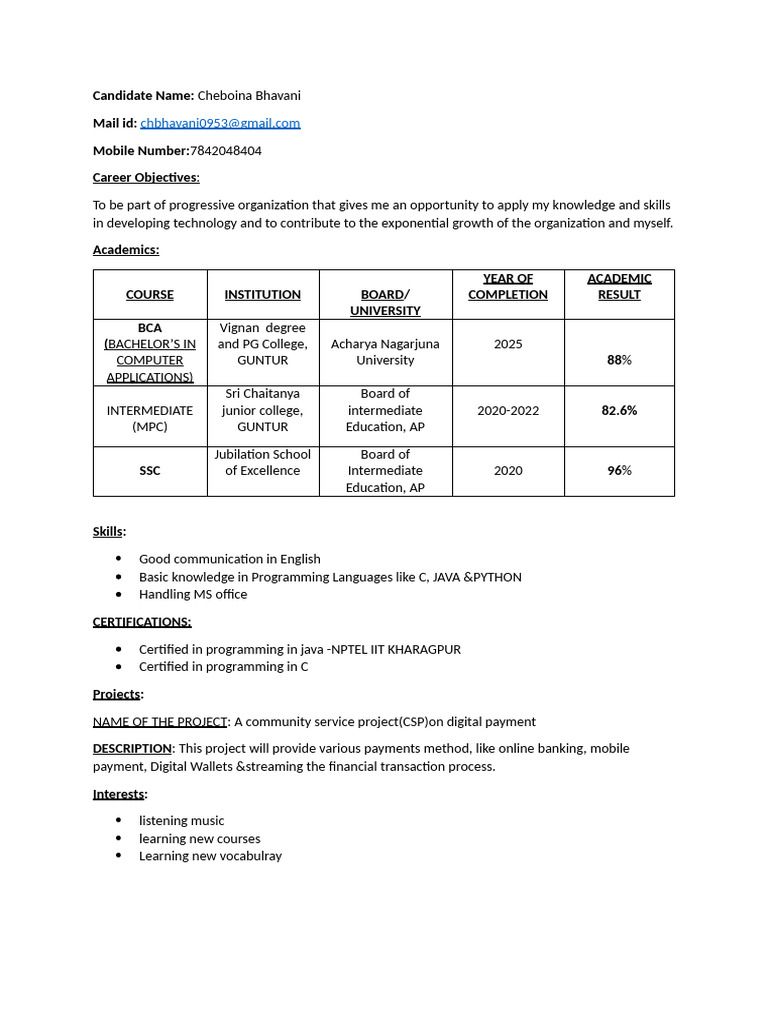 Bhavani Resume | PDF