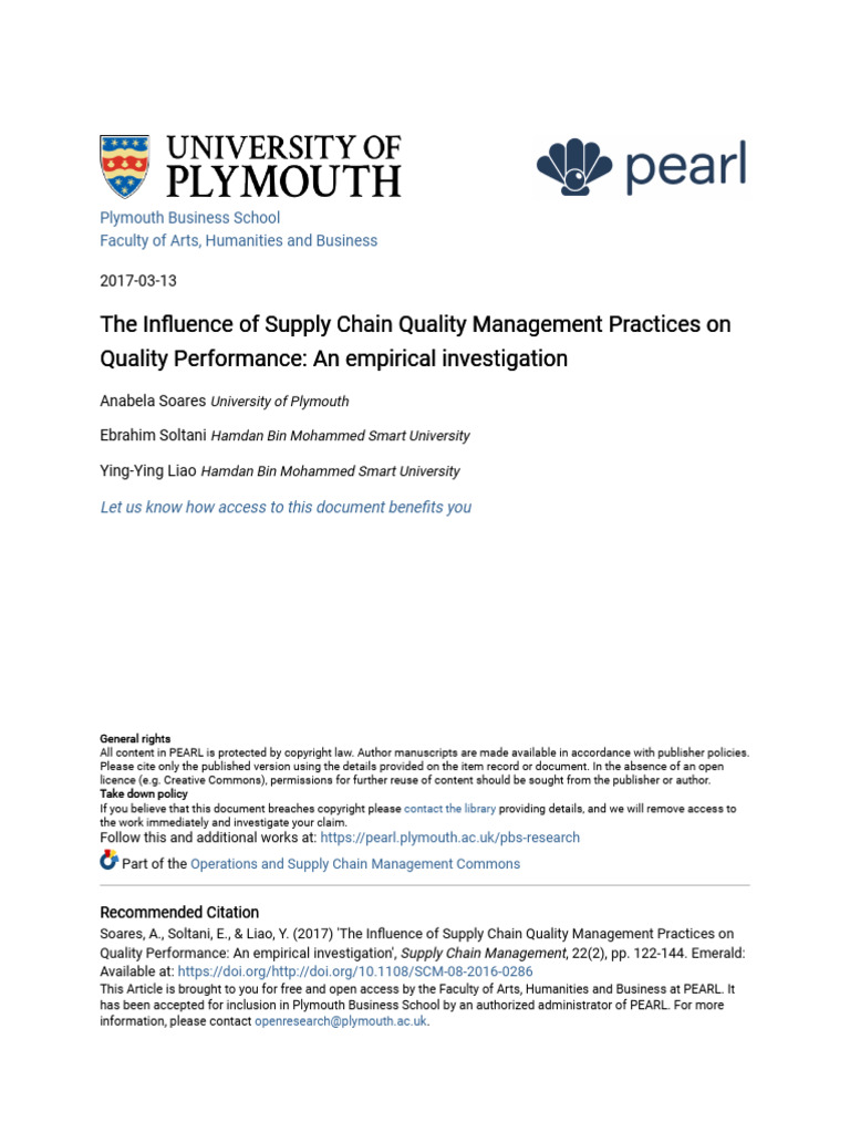 The Influence of Supply Chain Quality Management Practices On Qua | PDF | Linear Regression ...