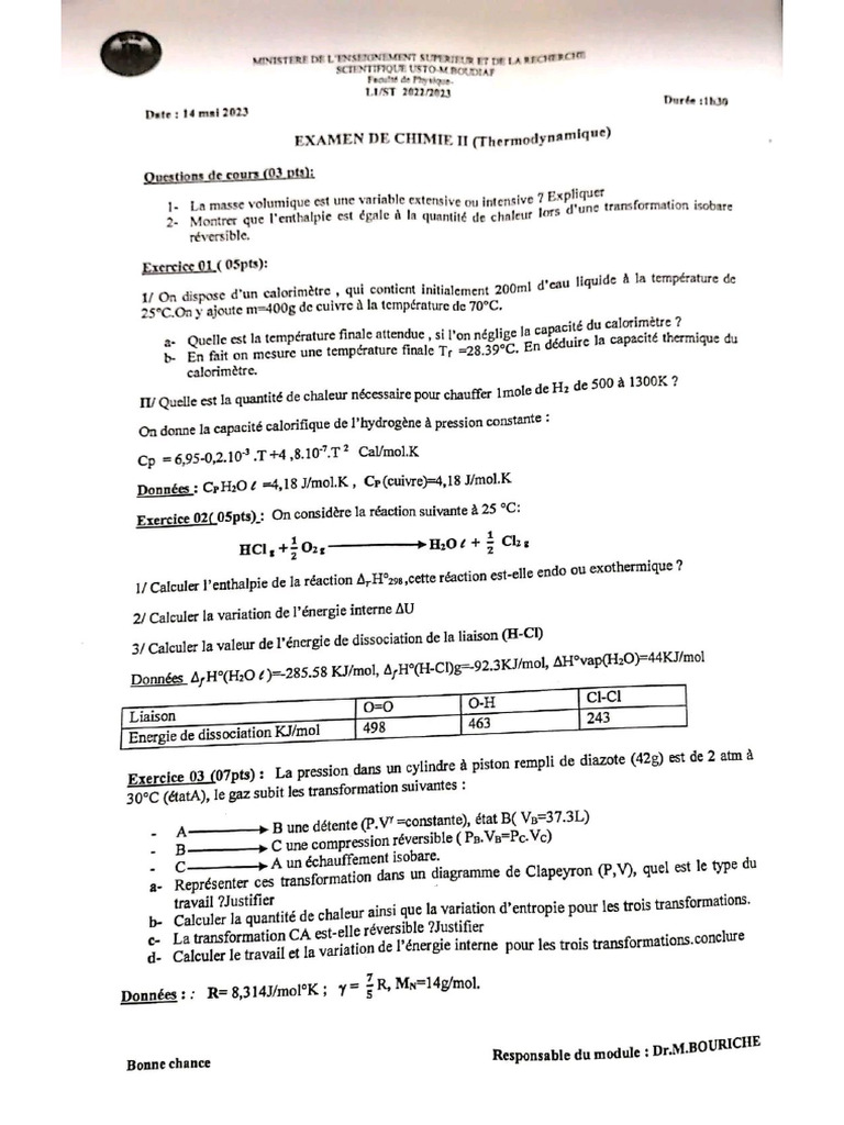 Examen2 Chimie 2 2023 | PDF
