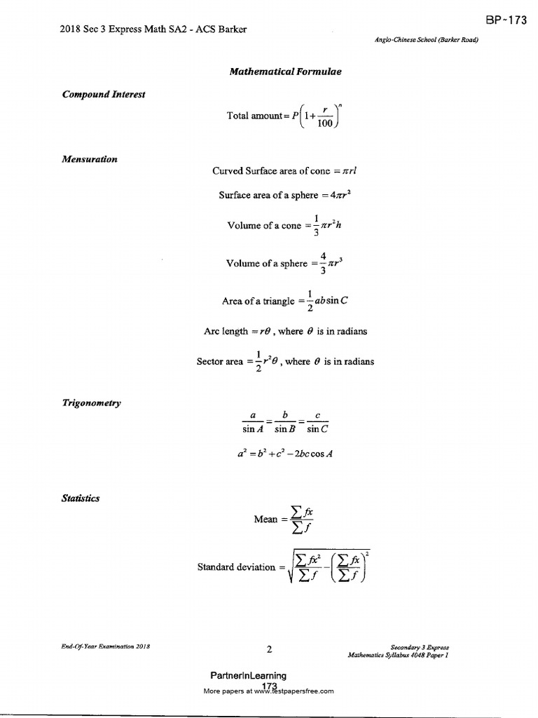 Sec3 EMaths 2018 SA2 | PDF