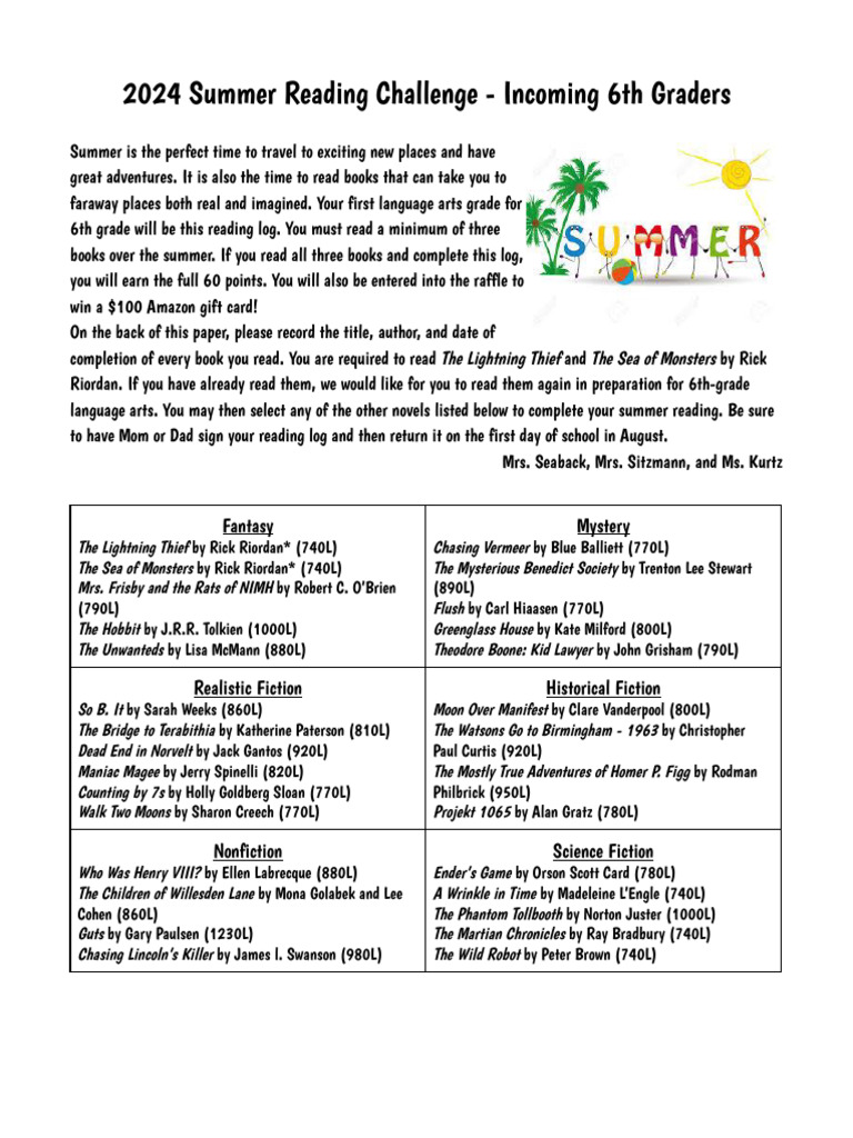 2024 Summer Reading Challenge | PDF