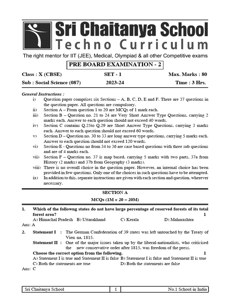 SOCIAL X CBSE PRE BOARD 2 MS Set 1 2023 24 KA PDF Voting Elections