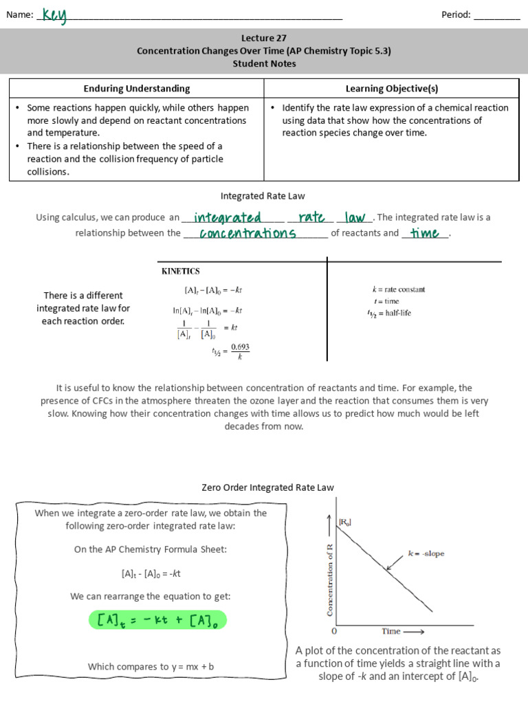 KEY Student Notes Lecture 27 Concentration Changes Over Time | PDF ...