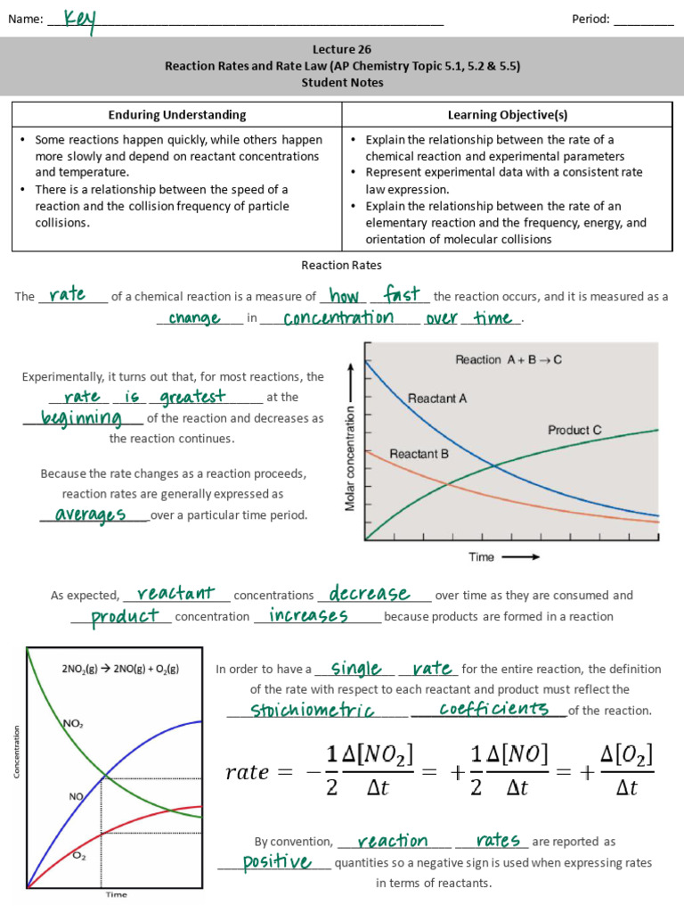 KEY Student Notes Lecture 26 Reaction Rates and Rate Law | PDF ...