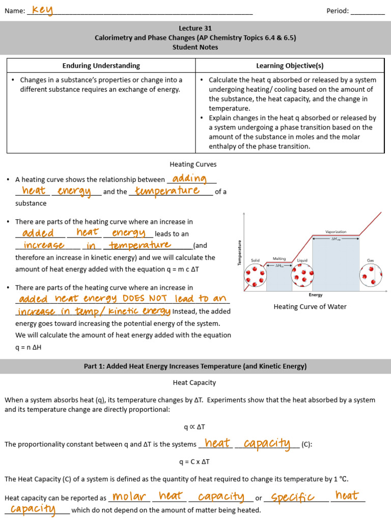 KEY Student Notes Lecture 31 Calorimetry and Phase Changes | PDF | Heat ...